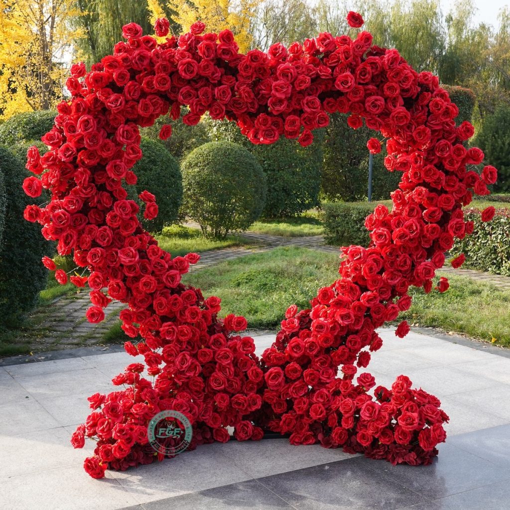 8×8Ft Red Heart Floral Arch | 5D Luxury Wedding Backdrop