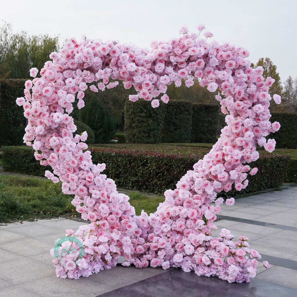 8×8Ft Pink Heart Floral Arch | 5D Luxury Wedding Backdrop